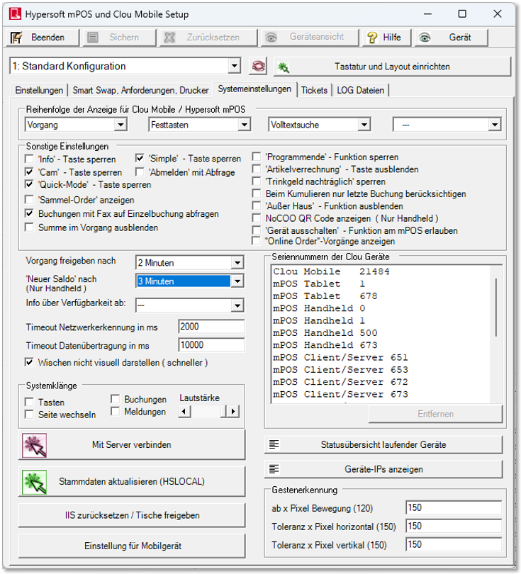 mPOS system settings